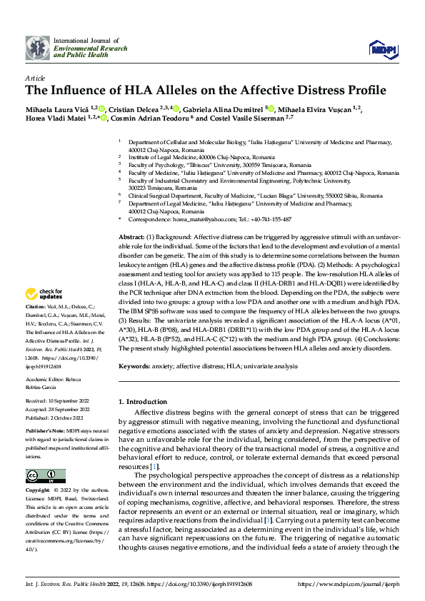 (PDF) The Influence of HLA Alleles on the Affective Distress Profile