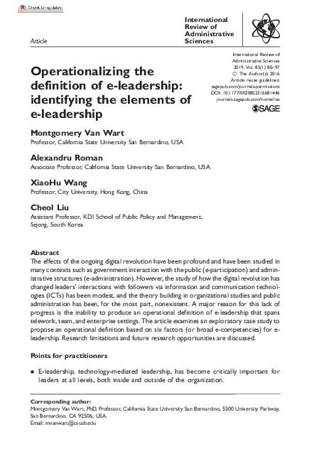 (PDF) Operationalizing the definition of e-leadership: identifying the ...