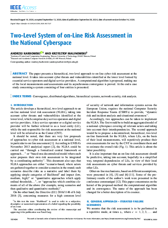 (PDF) Two-Level System of on-Line Risk Assessment in the National ...