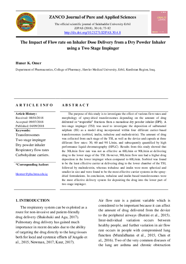 (PDF) The Impact of Flow rate on Inhaler Dose Delivery from a Dry ...