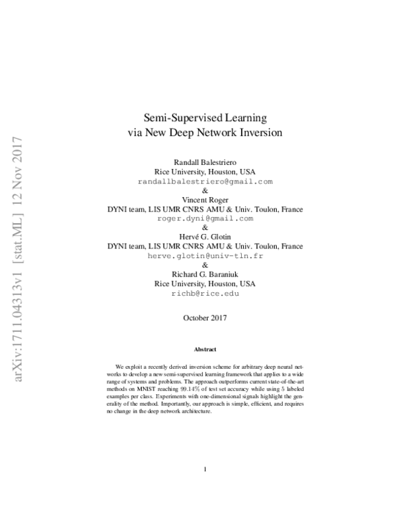 (PDF) Semi-Supervised Learning via New Deep Network Inversion