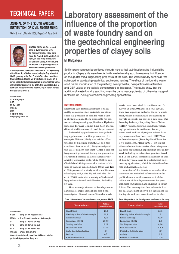 (PDF) Laboratory assessment of the influence of the proportion of waste ...