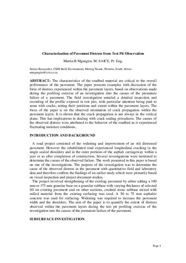 (PDF) Characterization of Pavement Distress from Test Pit Observation