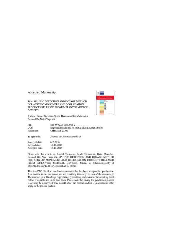 (PDF) RP-HPLC detection and dosage method for acrylic monomers and ...