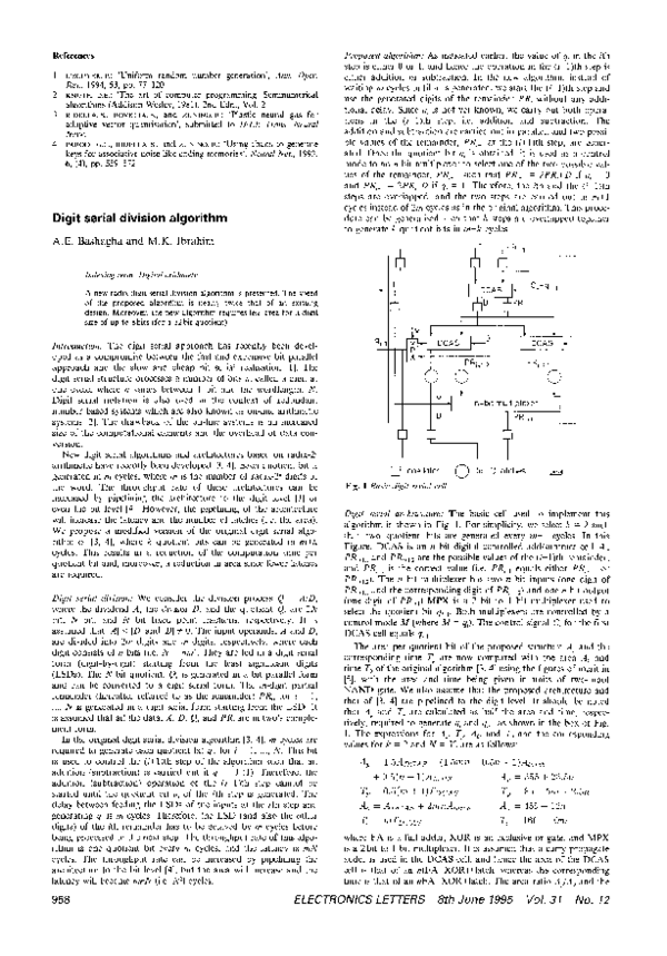 (PDF) Digit serial division algorithm