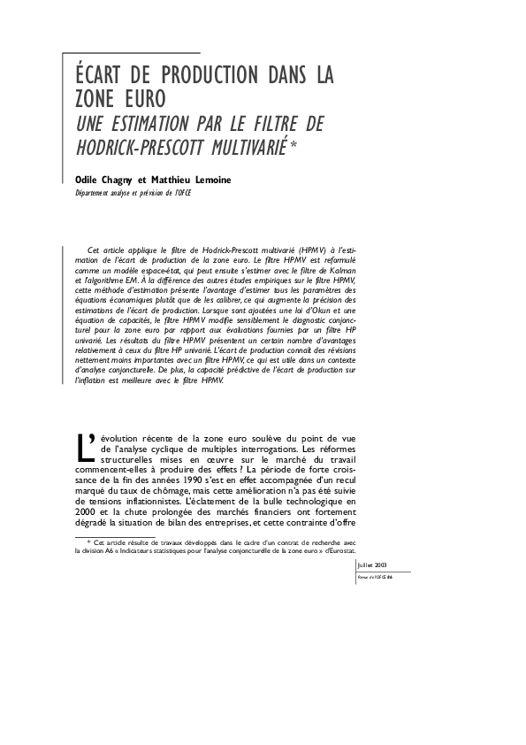 (PDF) Écart De Production Dans La Zone Euro | Matthieu Lemoine - Academia.edu