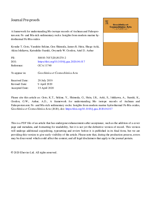 Pdf A Framework For Understanding Mo Isotope Records Of Archean And Paleoproterozoic Fe And