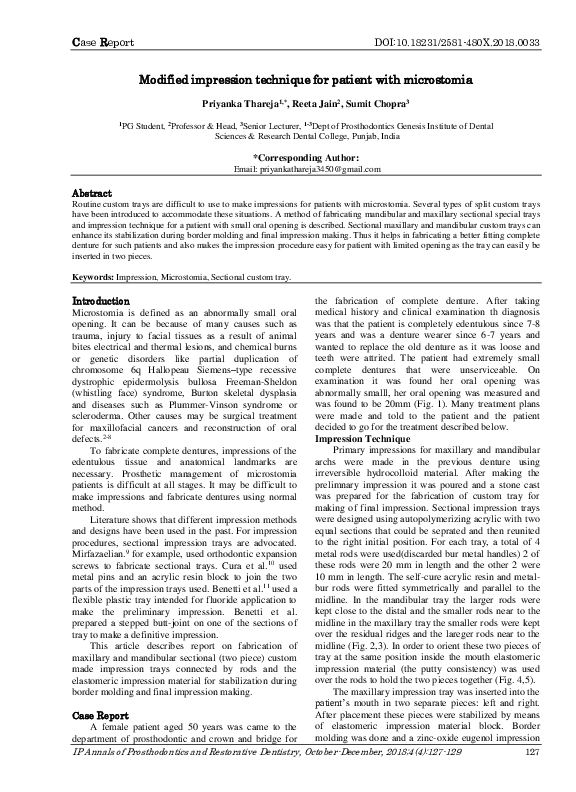 (PDF) Modified impression technique for patient with microstomia