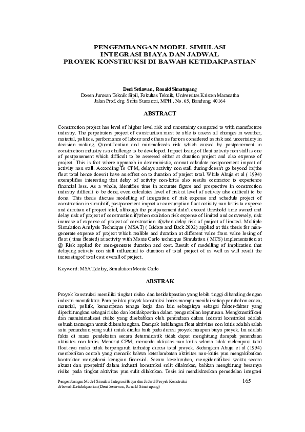 (PDF) Pengembangan Model Simulasi Integrasi Biaya dan Jadwal Proyek Konstuksi di Bawah ...