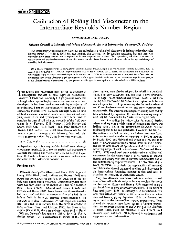 (PDF) Calibration of rolling ball viscometer in the intermediate ...