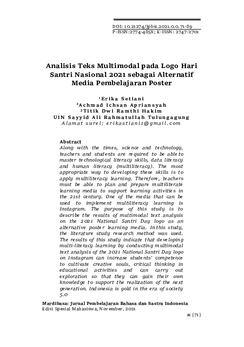 (PDF) Analisis Teks Multimodal pada Logo Hari Santri Nasional 2021 ...