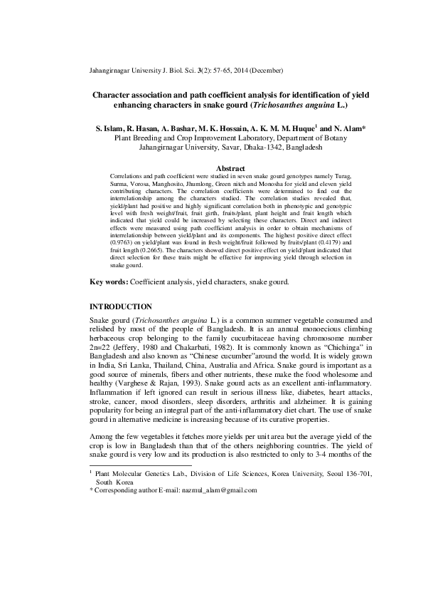 Pdf Character Association And Path Coefficient Analysis For Identification Of Yield Enhancing