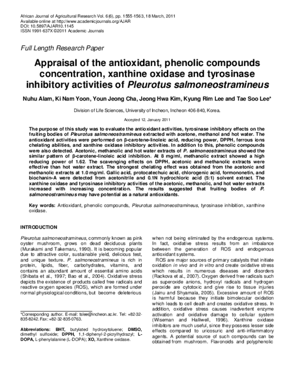 (PDF) Appraisal of the antioxidant, phenolic compounds concentration, xanthine oxidase and ...