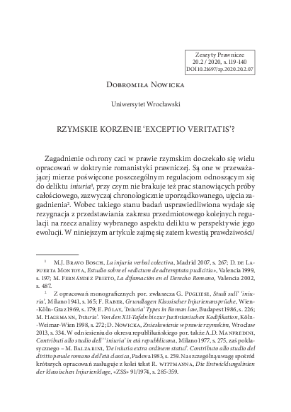 (PDF) Rzymskie Korzenie ‘Exceptio Veritatis’?