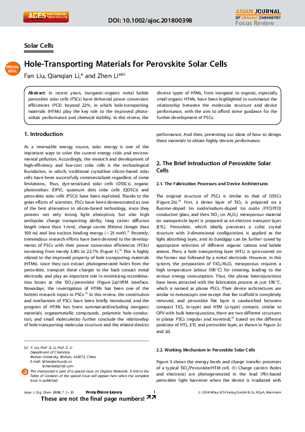 (PDF) Hole‐Transporting Materials for Perovskite Solar Cells