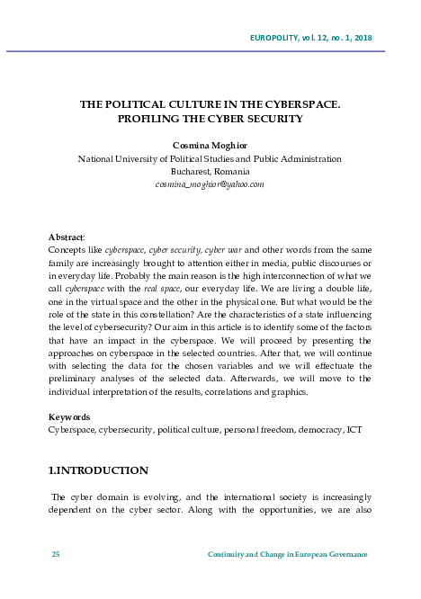 (PDF) The Political Culture in the Cyberspace. Profiling the Cyber Security