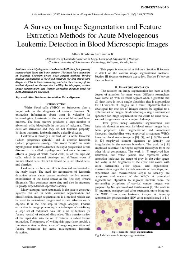 Pdf A Survey On Image Segmentation And Feature Extraction Methods For Acute Myelogenous 4314