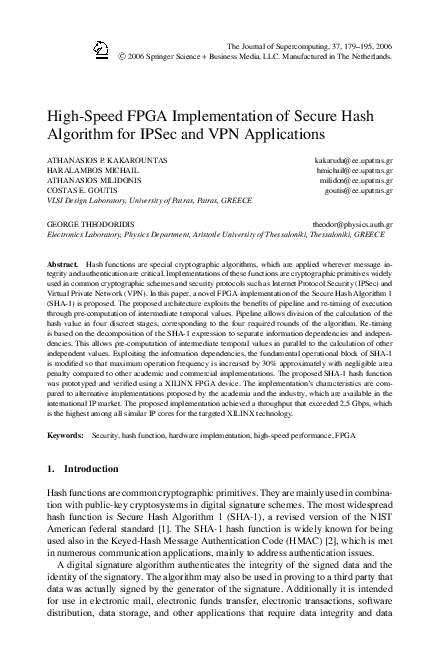 Pdf High Speed Fpga Implementation Of Secure Hash Algorithm For Ipsec 6438
