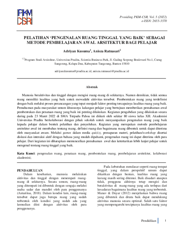 (PDF) Pelatihan ‘Pengenalan Ruang Tinggal Yang Baik’ Sebagai Metode ...