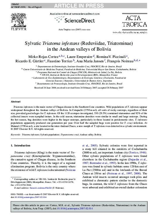 Sylvatic Triatoma infestans (Reduviidae, Triatominae) in the Andean ...