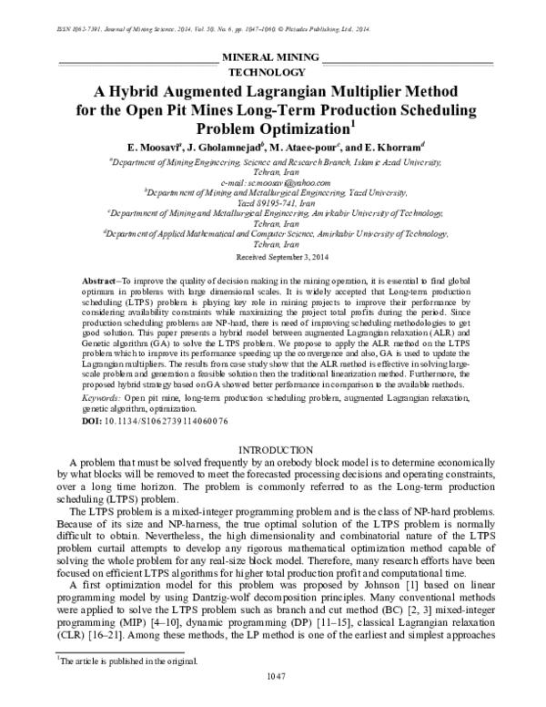 (PDF) A hybrid augmented Lagrangian multiplier method for the open pit mines long-term ...