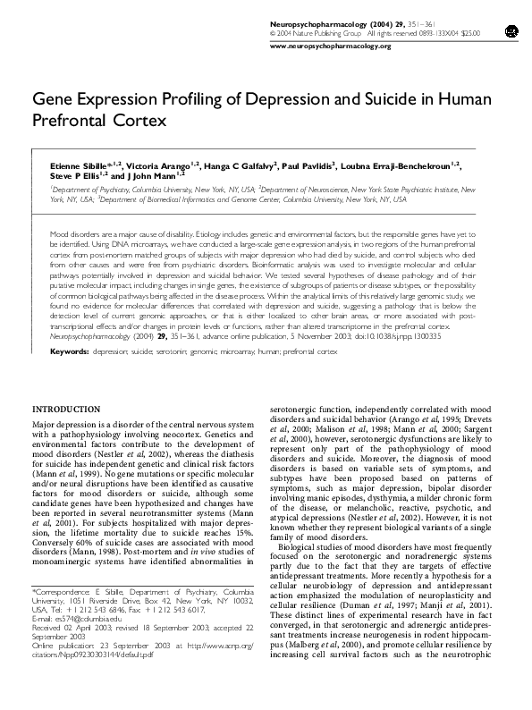 (PDF) Gene Expression Profiling of Depression and Suicide in Human ...