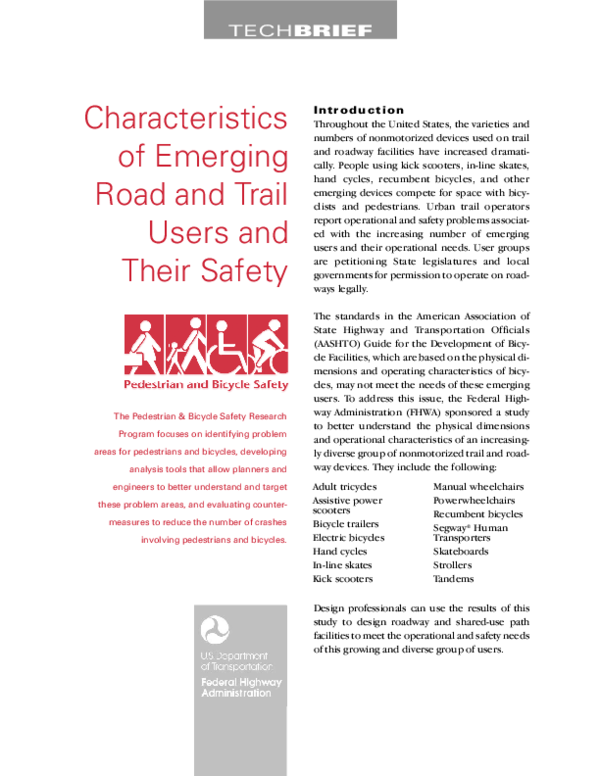 (PDF) Characteristics of Emerging Road and Trail Users and Their Safety