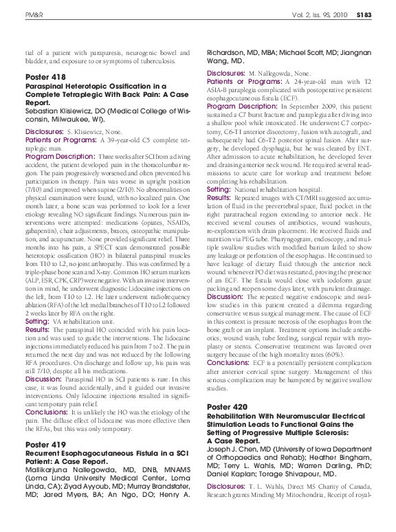 (PDF) Poster 419: Recurrent Esophagocutaneous Fistula in a SCI Patient: A Case Report | An ...