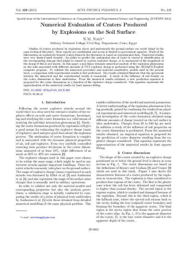 (PDF) Numerical Evaluation of Craters Produced by Explosions on the Soil Surface