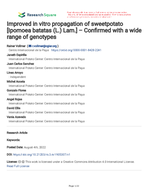 (PDF) Improved in vitro propagation of sweetpotato [Ipomoea batatas (L.) Lam.] – Confirmed with ...