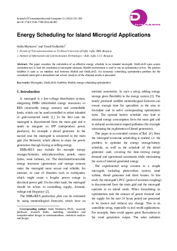 (PDF) Energy Scheduling for Island Microgrid Applications | Vassil Guliashki - Academia.edu