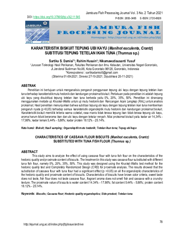 (PDF) Karakteristik Biskuit Tepung Ubi Kayu (Manihot esculenta, Crantz ...