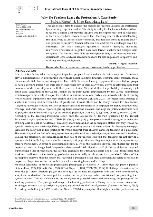 (PDF) Why Do Teachers Leave the Profession: A Case Study
