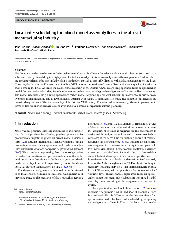 Pdf Scheduling Mixed Model Final Assembly Lines In Jit Manufacturing