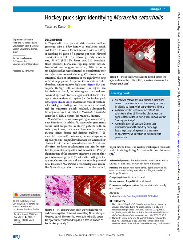 (PDF) Hockey puck sign: identifyingMoraxella catarrhalis | Yasuhiro ...