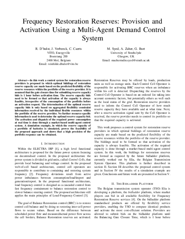 (PDF) Frequency Restoration Reserves: Provision and activation using a ...