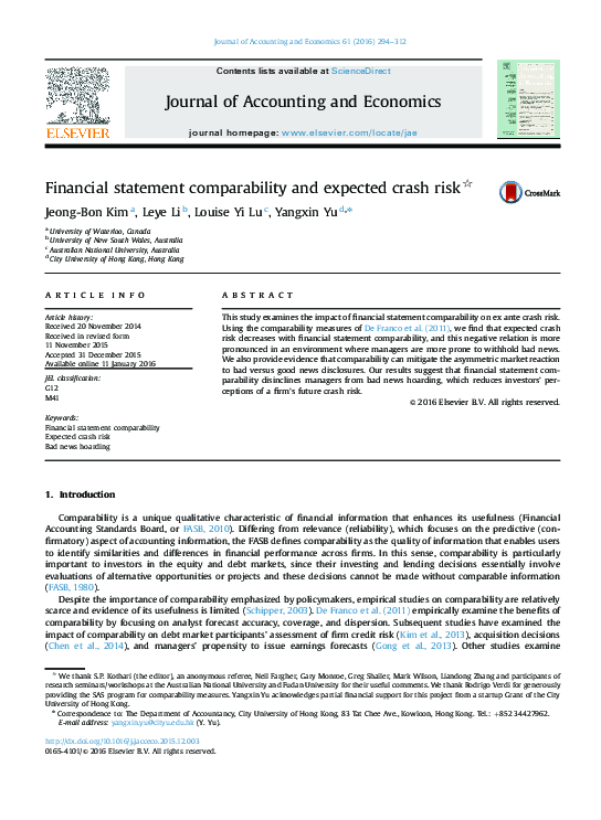 (PDF) Financial statement comparability and expected crash risk