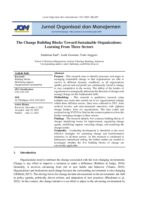 (PDF) Change Building Blocks Toward Sustainable Organizations: Learning ...