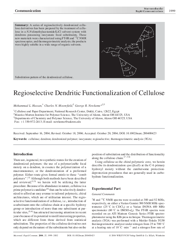 (PDF) Regioselective Dendritic Functionalization of Cellulose
