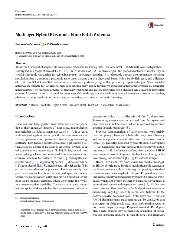 (PDF) Maple-Leaf Shaped Broadband Optical Nano-Antenna with Hybrid Plasmonic Feed for Nano ...