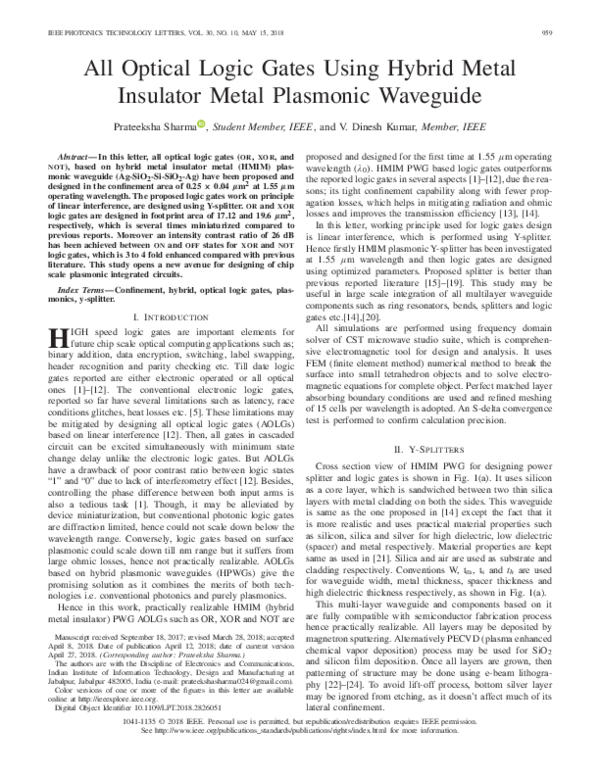 (PDF) All Optical Logic Gates Using Hybrid Metal Insulator Metal ...