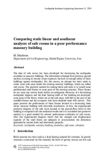 (PDF) Comparing static linear and nonlinear analyses of safe rooms in a ...