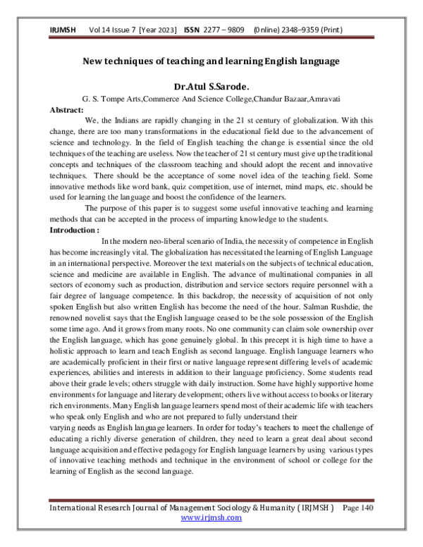 (PDF) New techniques of teaching and learning English language Dr.Atul S.Sarode