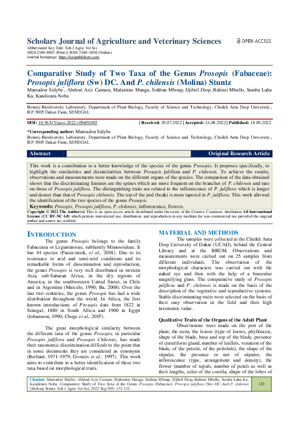 (PDF) Comparative Study of Two Taxa of the Genus Prosopis (Fabaceae ...
