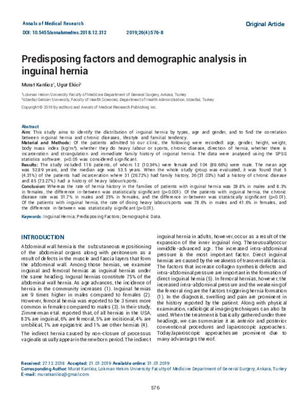 (PDF) Predisposing factors and demographic analysis in inguinal hernia