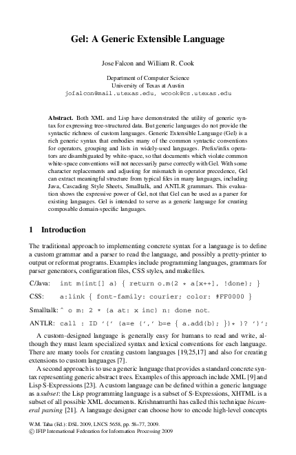 (PDF) Gel: A Generic Extensible Language | Jose gregorio Falcon - Academia.edu