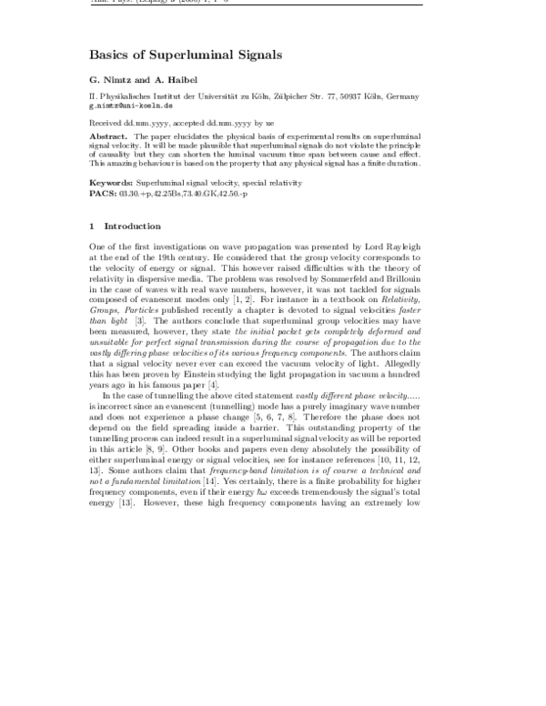 (PDF) Basics of superluminal signals