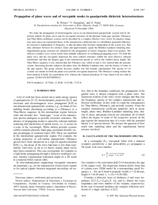 (PDF) Propagation of plane waves and of waveguide modes in quasiperiodic dielectric heterostructures