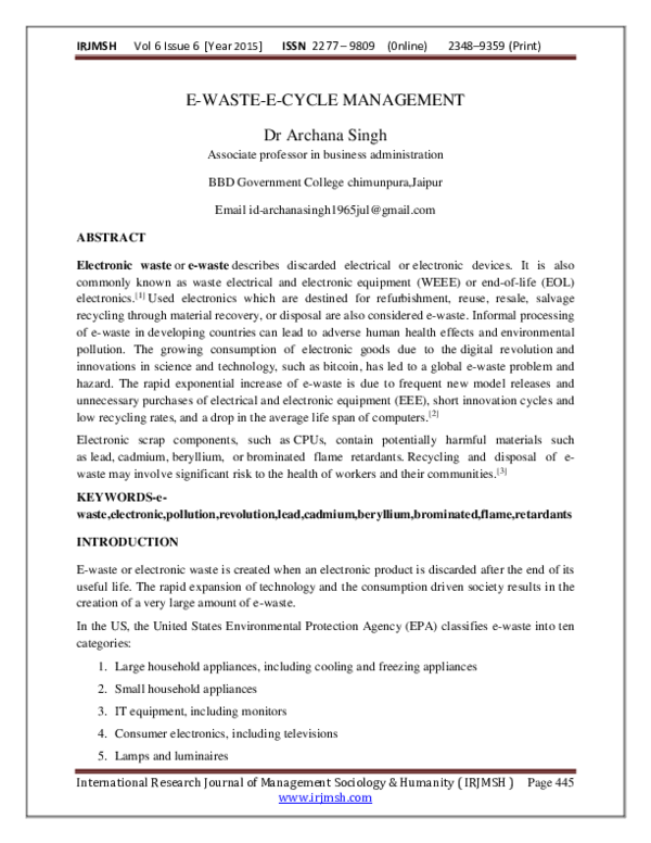(PDF) E-WASTE - E-CYCLE MANAGEMENT