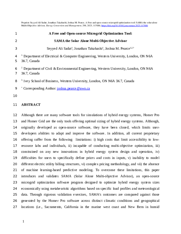 (PDF) A Free and Open-source Microgrid Optimization Tool: SAMA the Solar Alone Multi-Objective ...